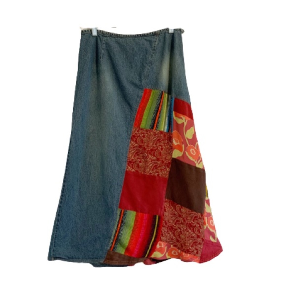 Vintage Skirt Patchwork Cabincore Boho Mixed Print De… - Gem